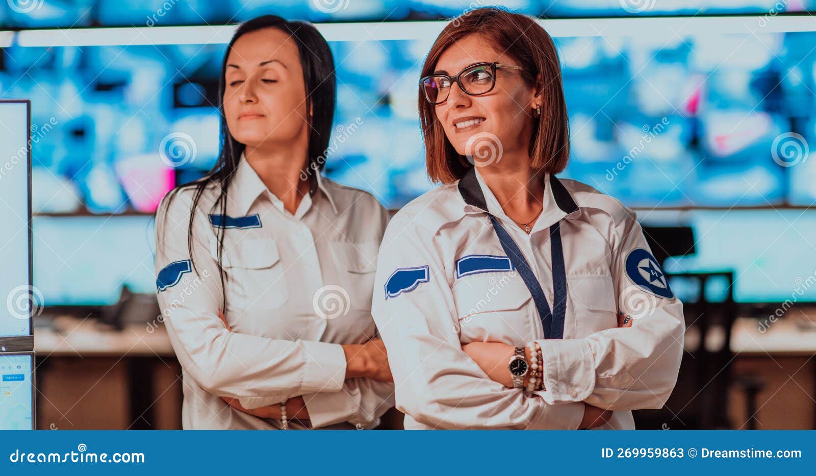 Group Portrait of Female Security Operator while Working in a Data ...