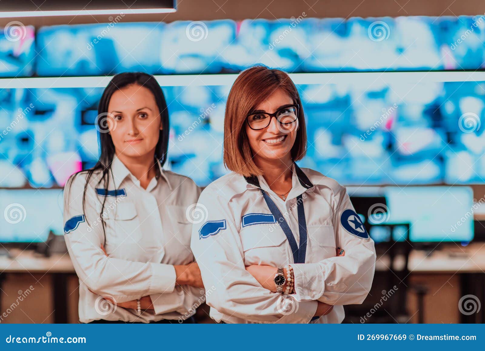 Group Portrait of Female Security Operator while Working in a Data ...