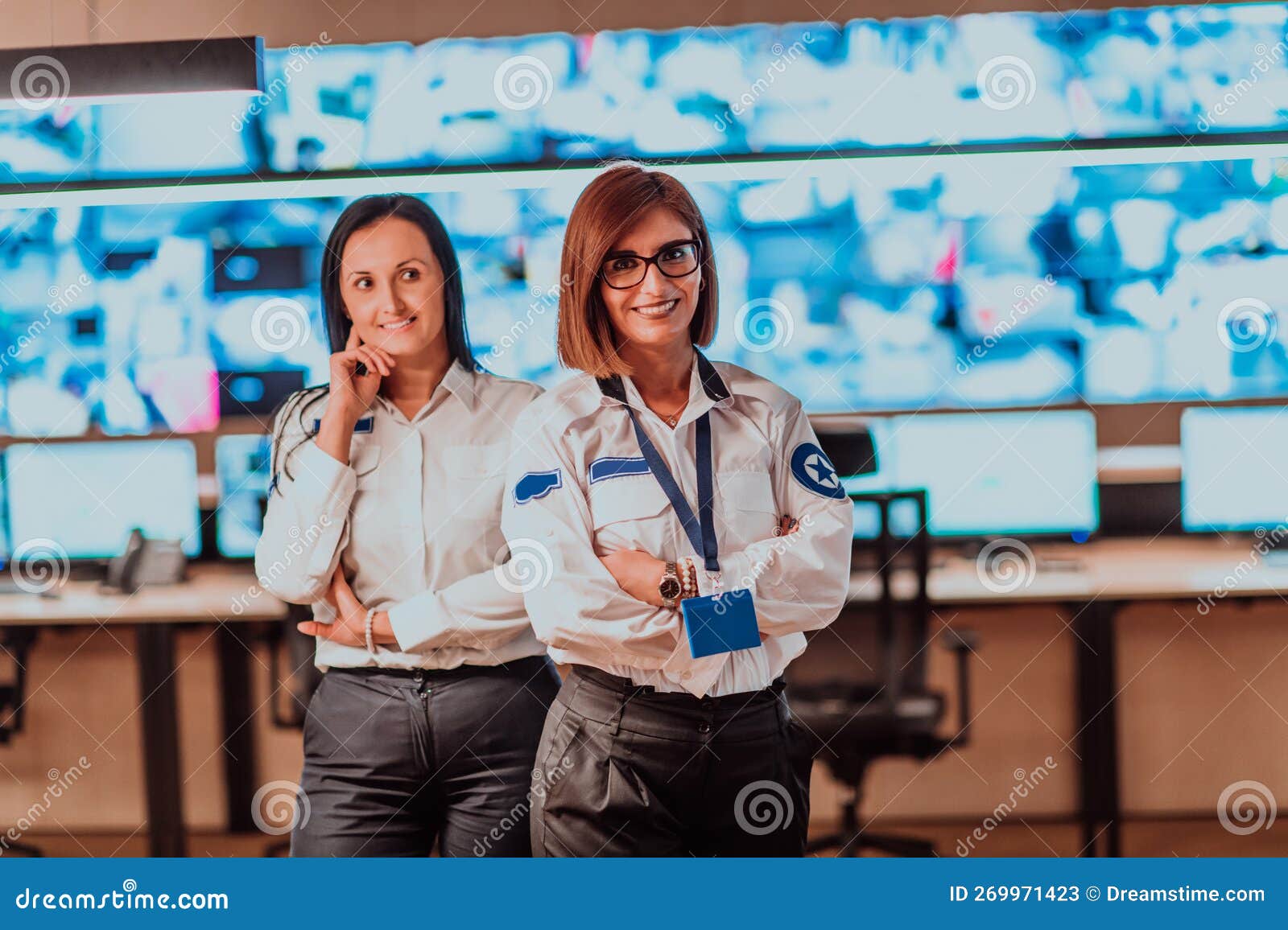 Group Portrait of Female Security Operator while Working in a Data ...