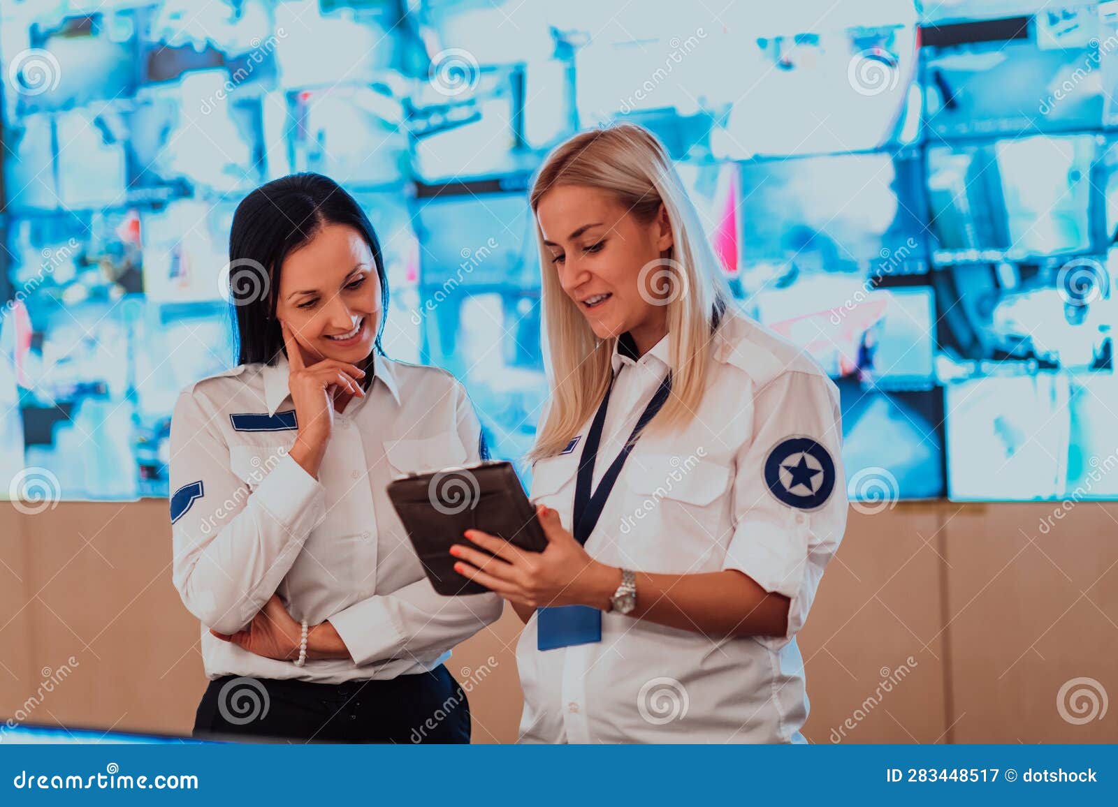 Group Portrait of Female Security Operator while Working in a Data ...