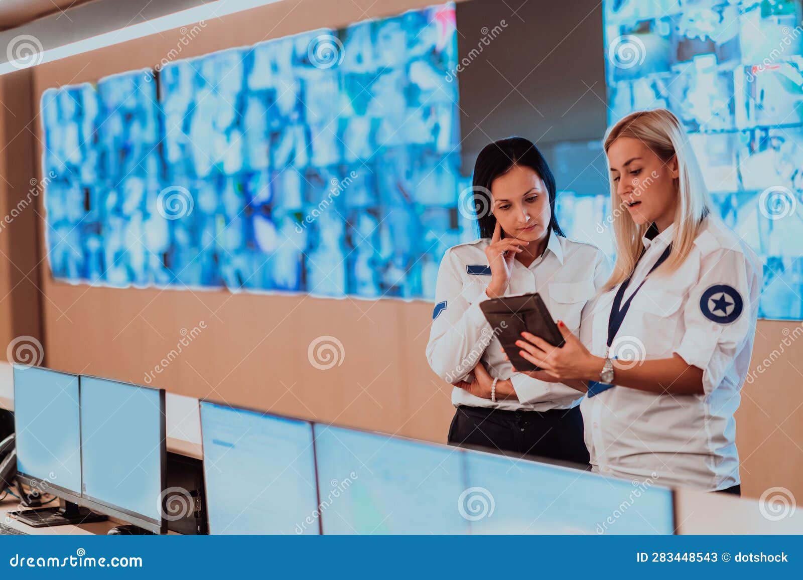 Group Portrait of Female Security Operator while Working in a Data ...