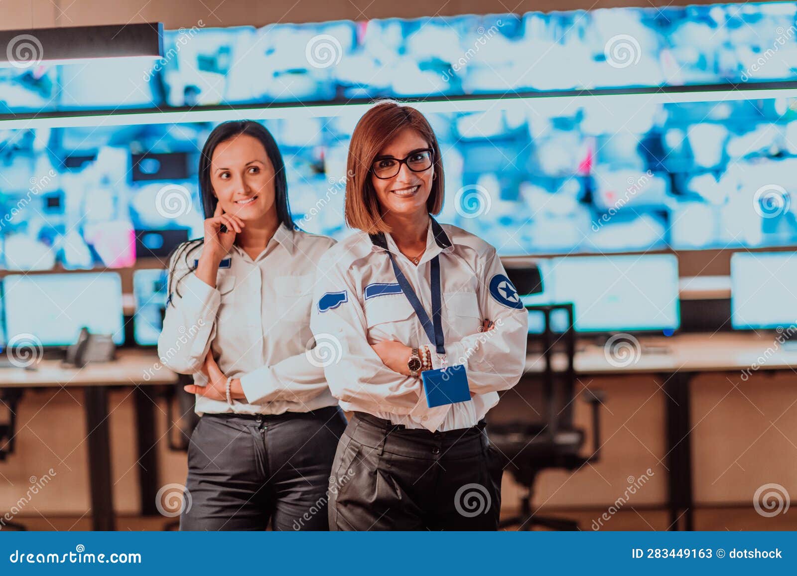 Group Portrait of Female Security Operator while Working in a Data ...