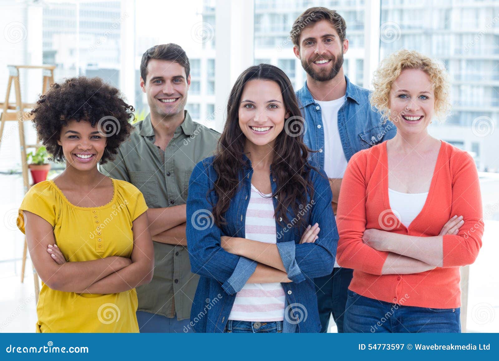 Group Portrait of Happy Young Colleagues Stock Image - Image of cool ...