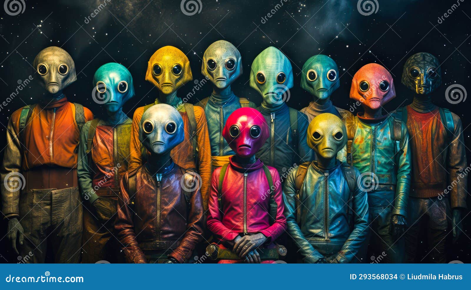 Group Portrait of Humanoid Aliens Stock Illustration - Illustration of ...