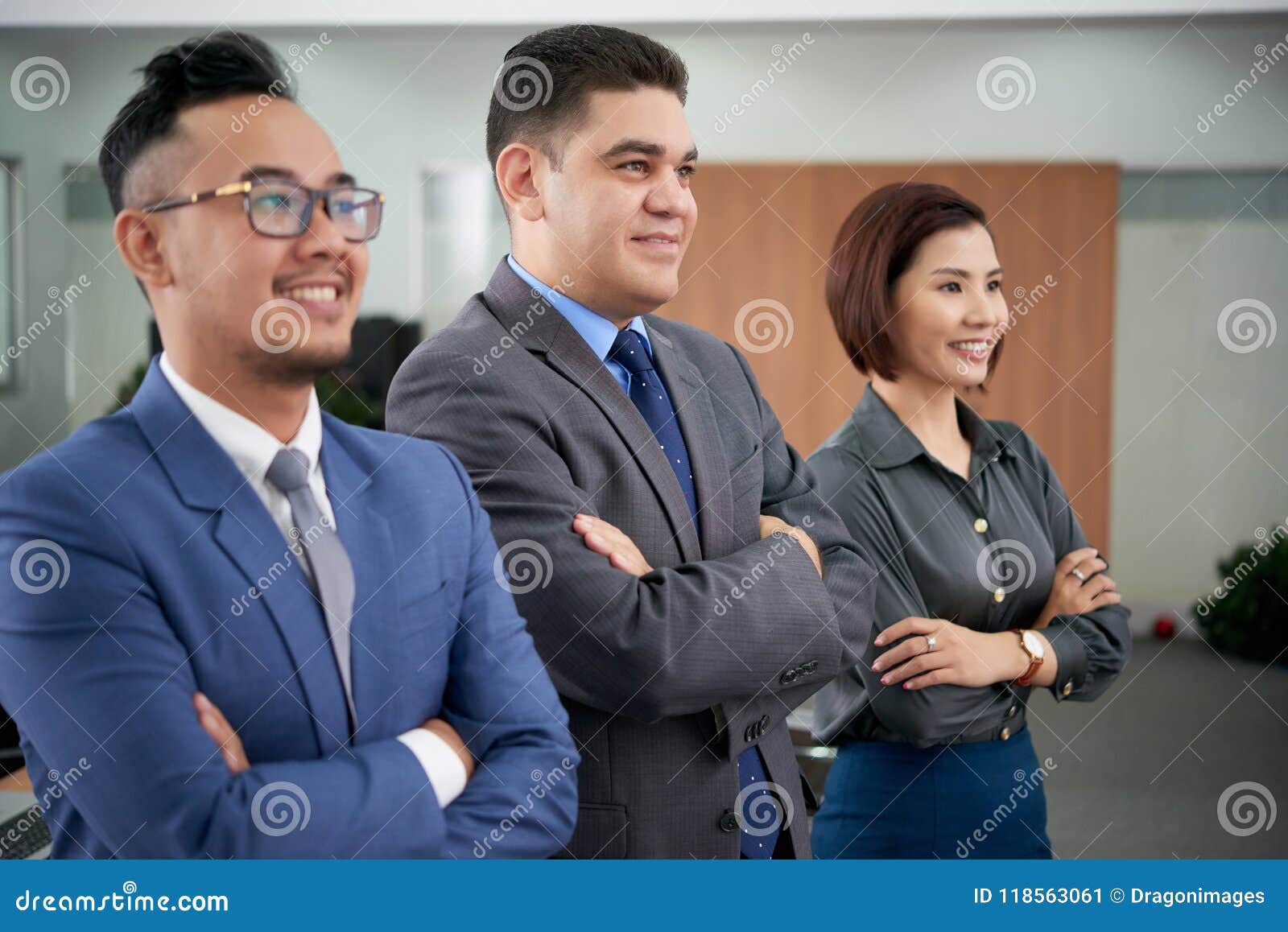 Group Portrait of Smiling Managers Stock Image - Image of indoors ...