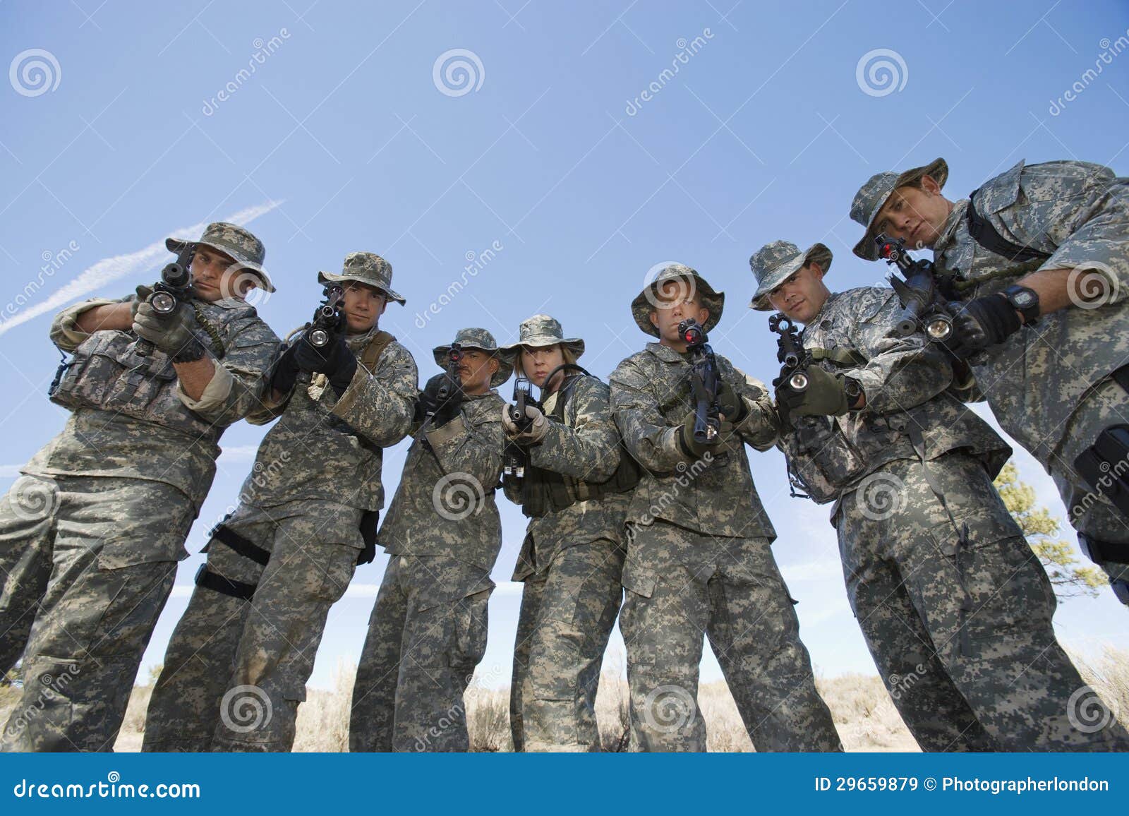 Group Portrait of Soldiers Aiming Guns Stock Image - Image of military ...