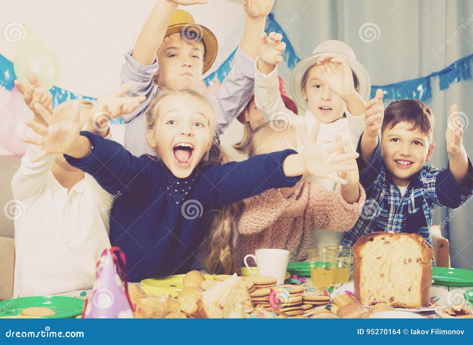 Group Positive Children Having Fun Birthday Party Stock Photo - Image ...