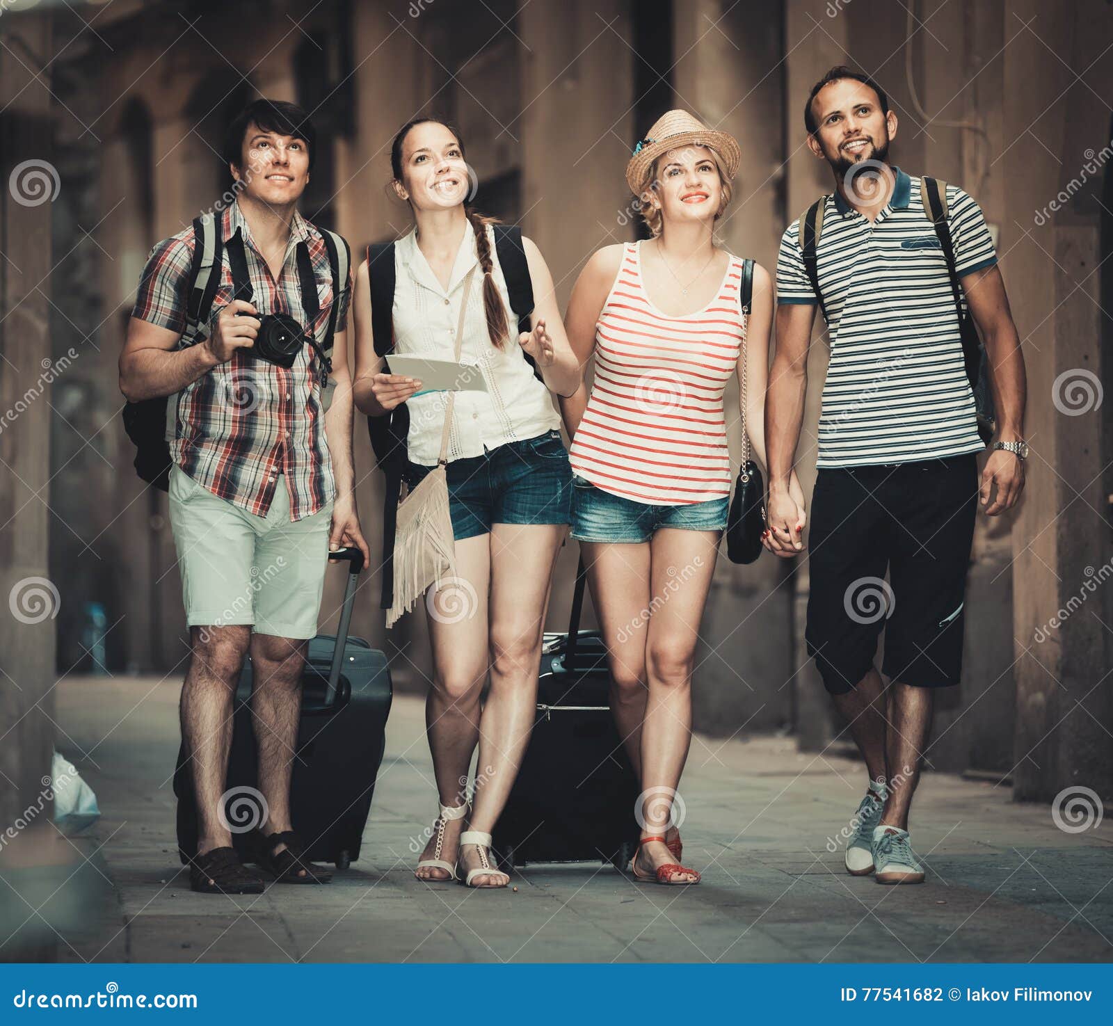 Group of Positive People Watching Landmark Stock Photo - Image of happy ...