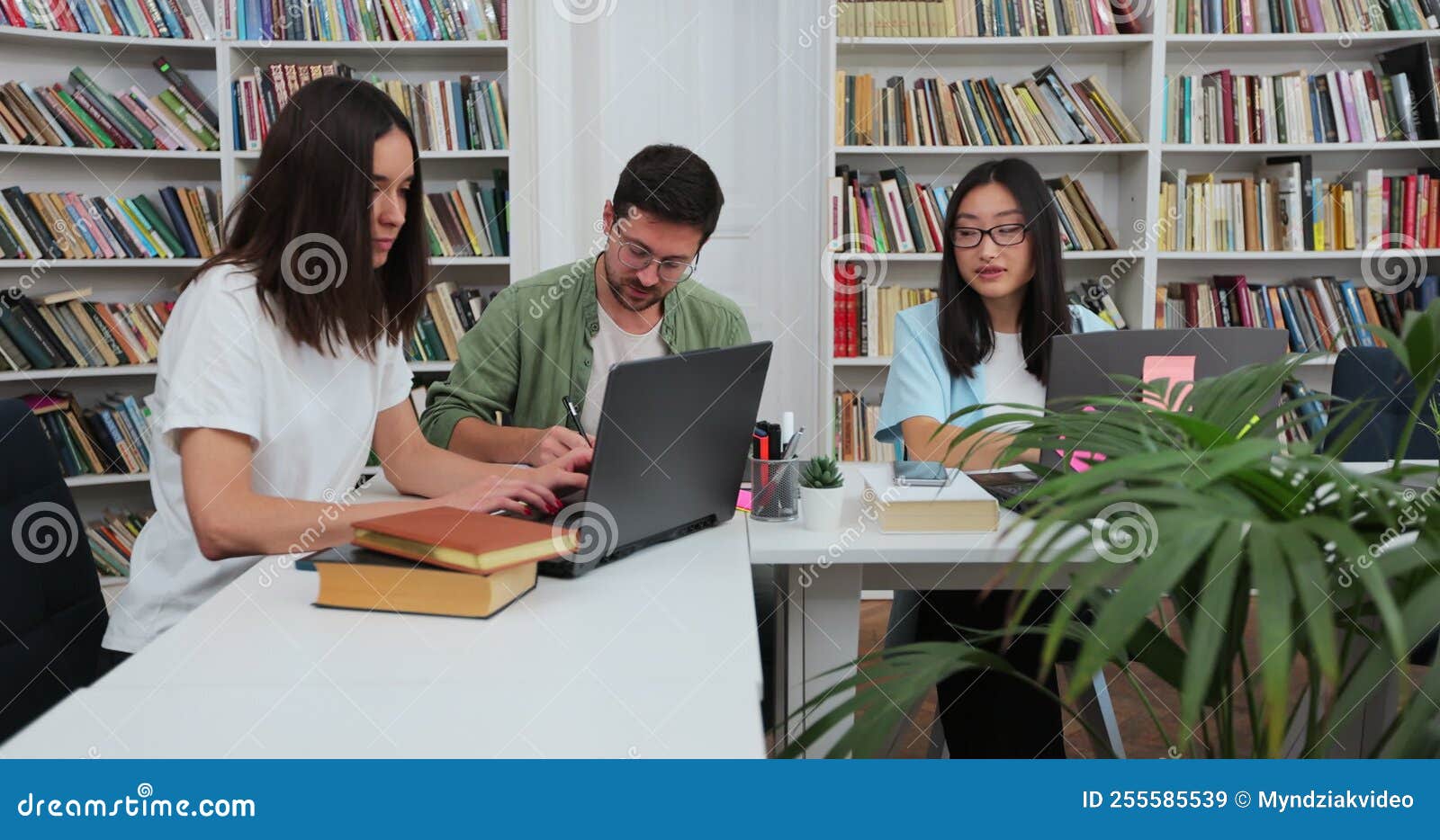 Group of Positive Students Using Laptop Preparing for High School Exams ...