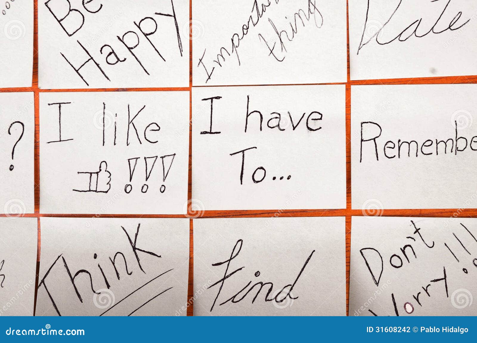 Group of Post it Notes on Wood Background Stock Photo - Image of label ...