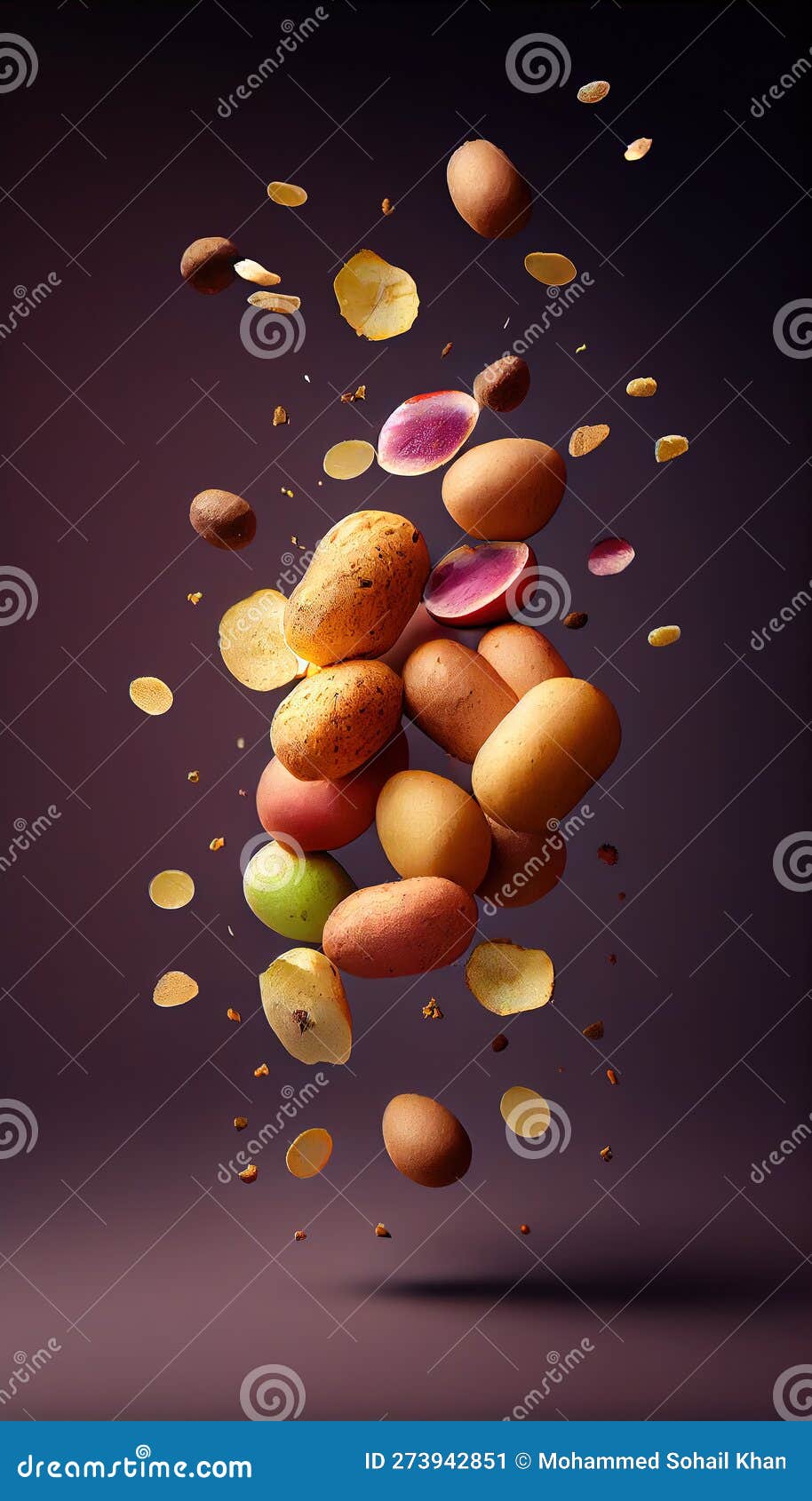 Group of Potatoes Vegetable Creatively Falling-Dripping Flying or ...