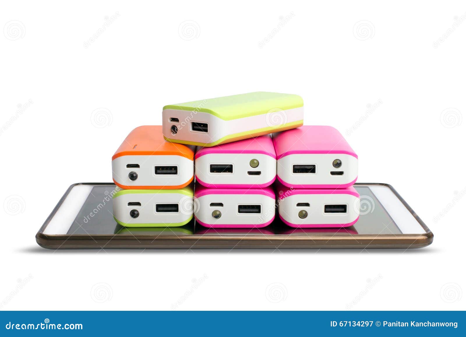 Group of Power Bank on Tablet Stock Image - Image of portable, device ...