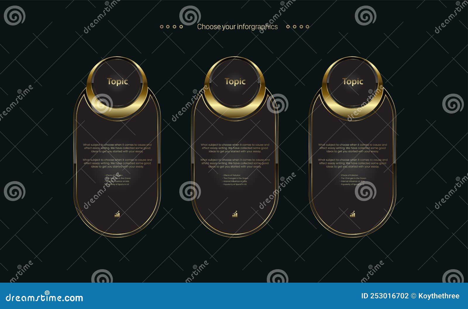 Group of 3 Premium Buttons and Icon Design. Golden Infographic Vector ...