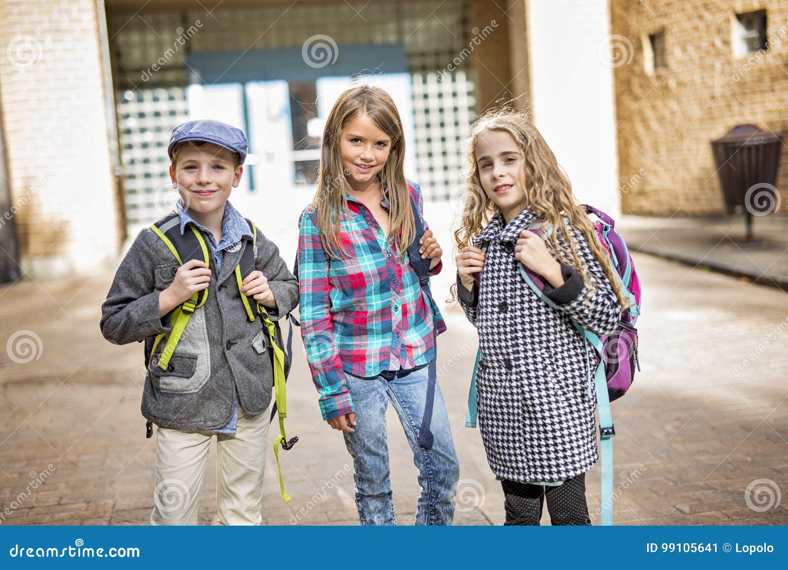 Group of Primary Pupils Outside Classroom Stock Image - Image of ...