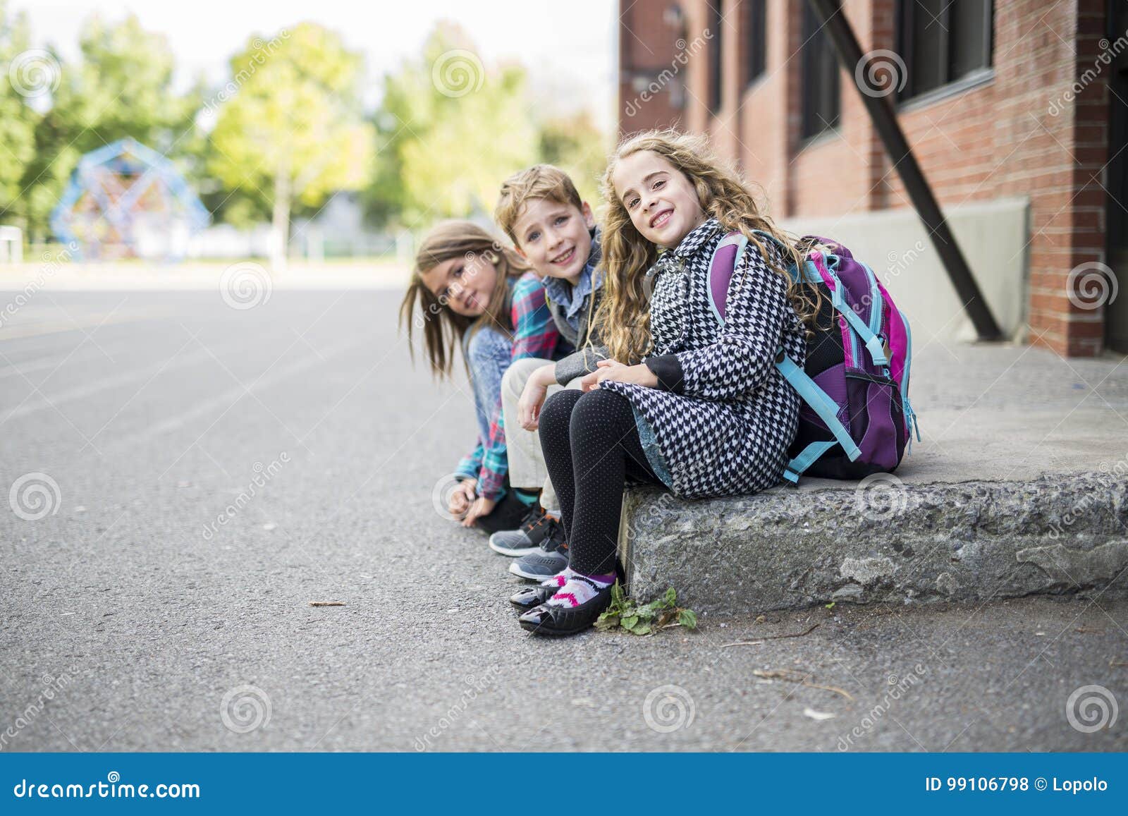 Group of Primary Pupils Outside Classroom Stock Photo - Image of ...