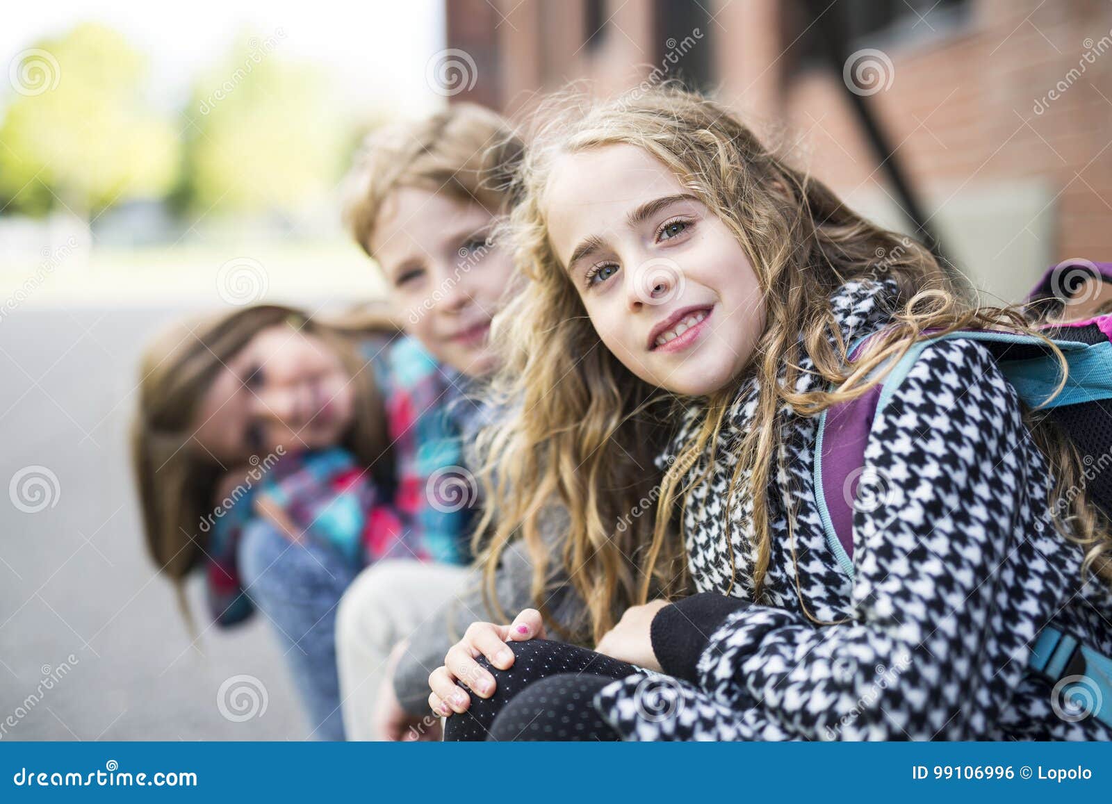 Group of Primary Pupils Outside Classroom Stock Photo - Image of ...