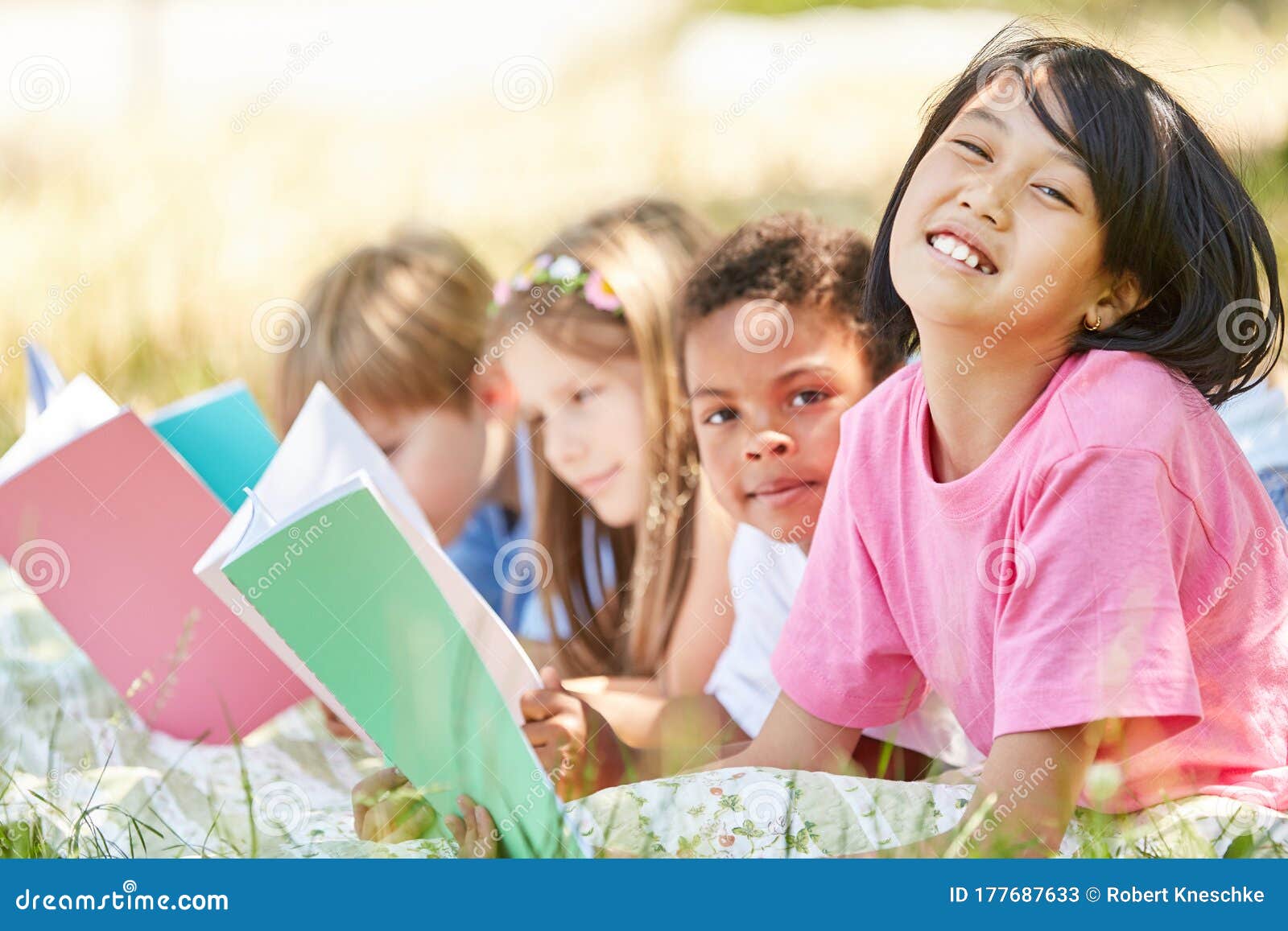 Group of Primary School Children Learning To Read Stock Image - Image ...
