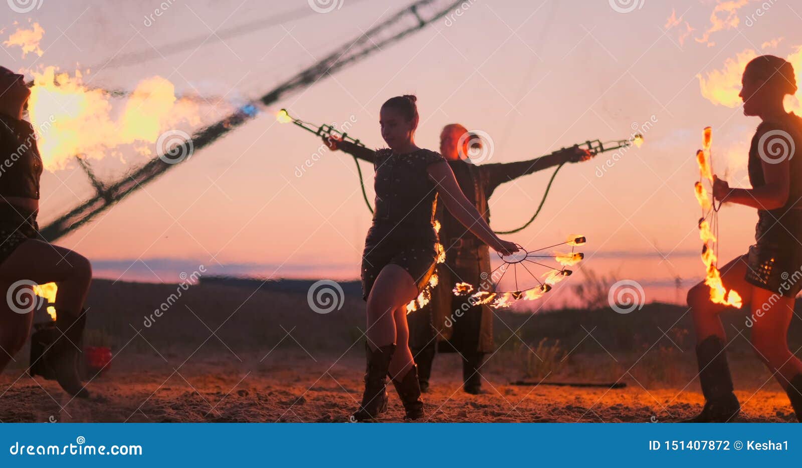 A Group of Professional Circus Performers with Fire Shows Dance Shows ...
