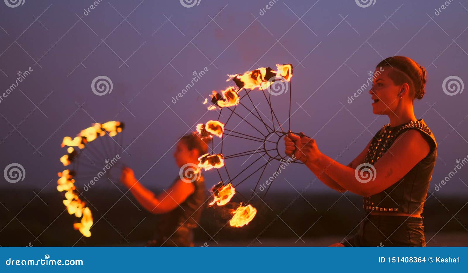 A Group of Professional Circus Performers with Fire Shows Dance Shows ...