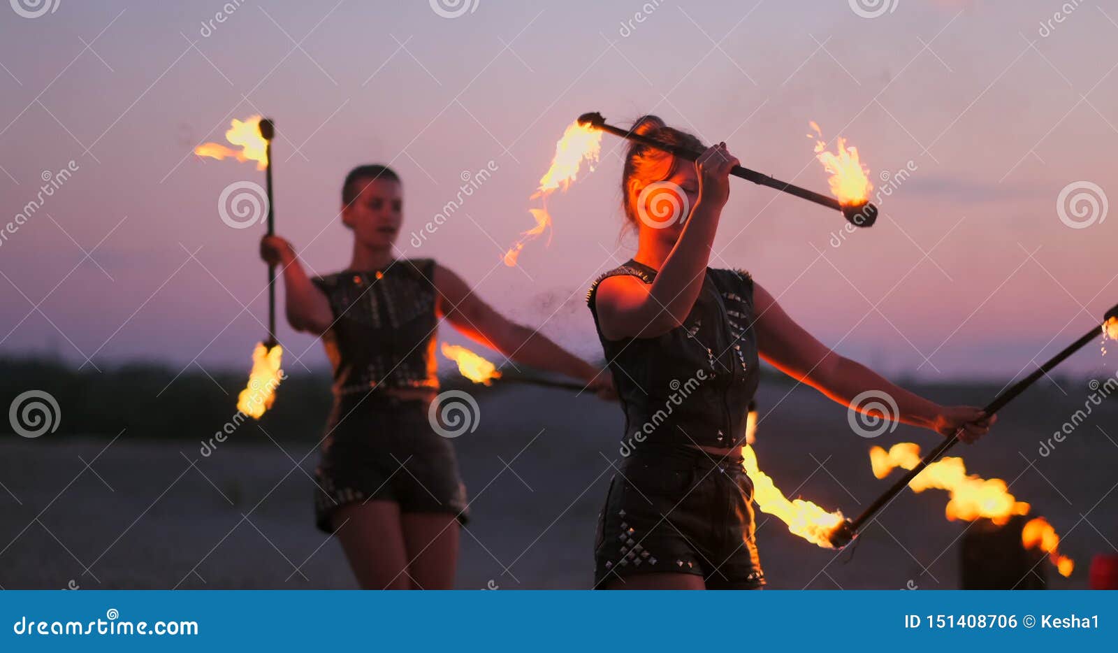 A Group of Professional Circus Performers with Fire Shows Dance Shows ...