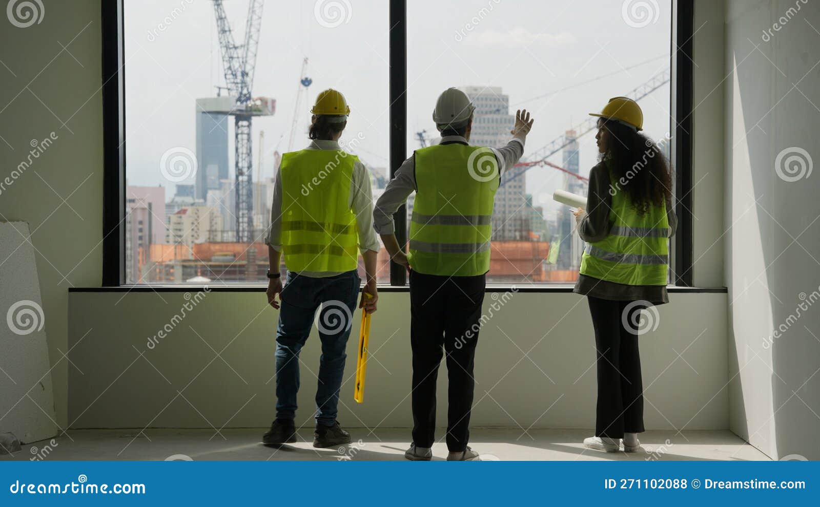 Group of Professional Civil Engineers Team Working on New Building ...