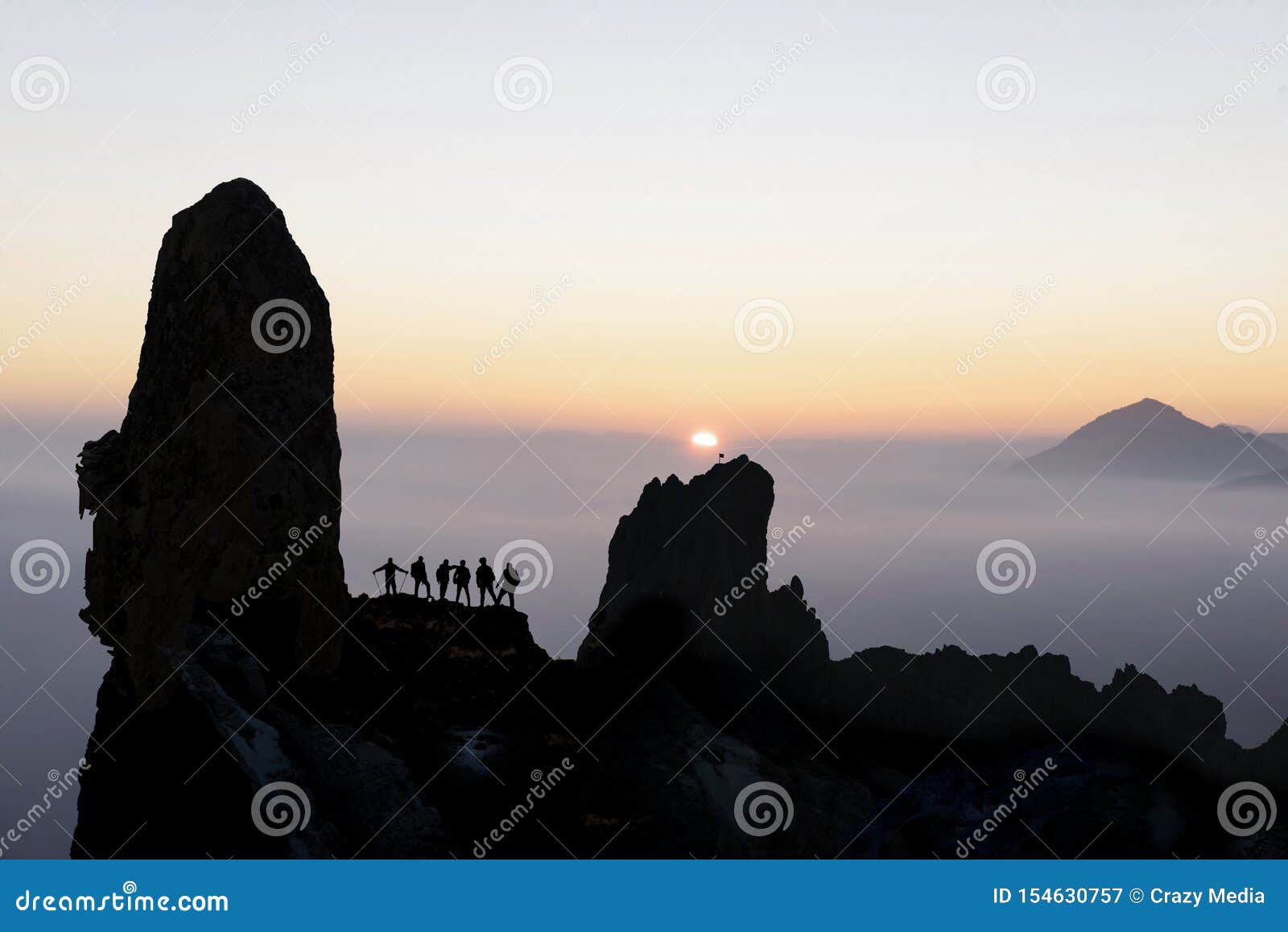 Climbers Watching Sunset on Summit Stock Image - Image of activity ...