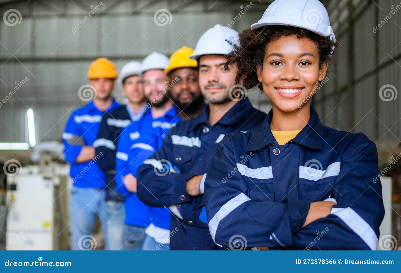 Group of Professional Engineers Workers Smiling To Camera at Factory ...