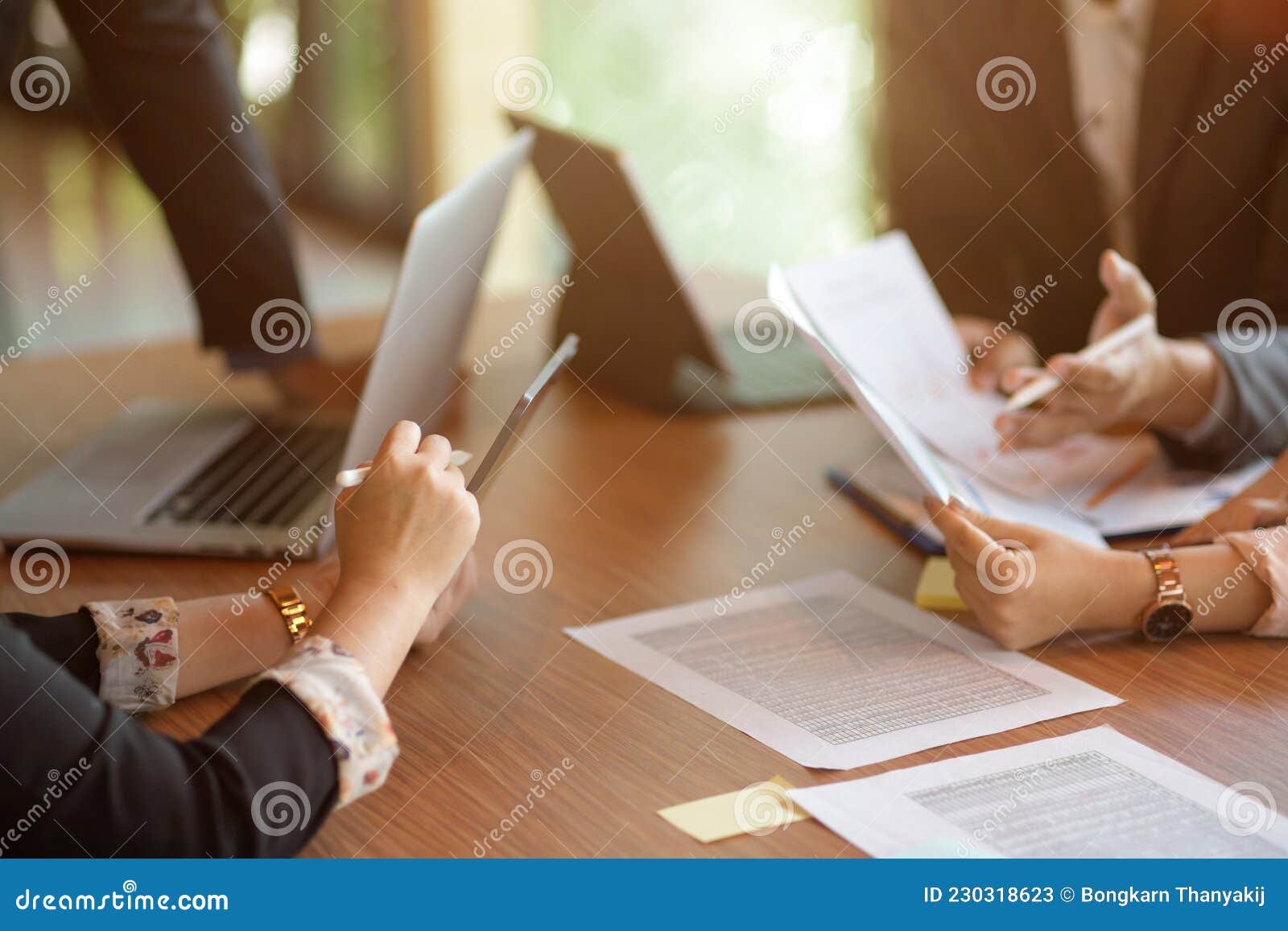 Financial Team Working Together, Financial Spreadsheets and Laptop ...