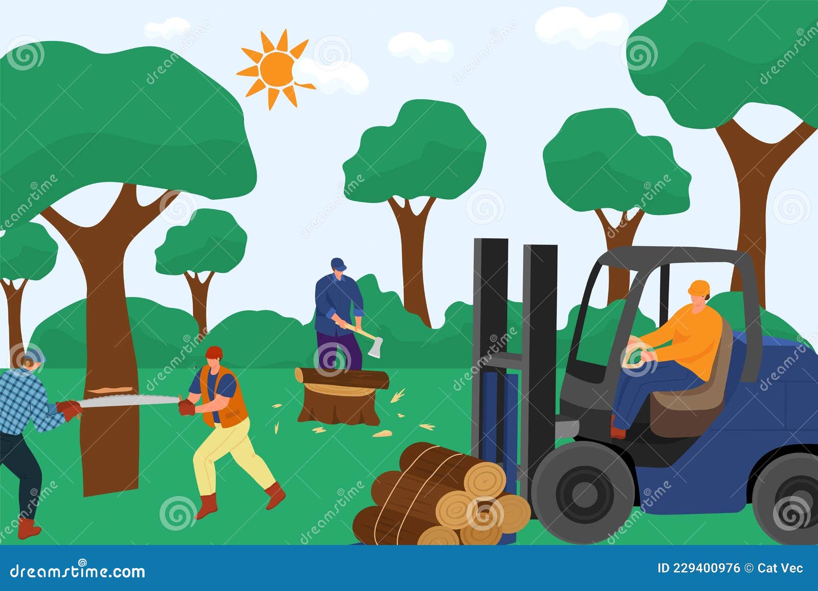 Lumberjack Group In Forest, Vector Illustration. Man People Character ...