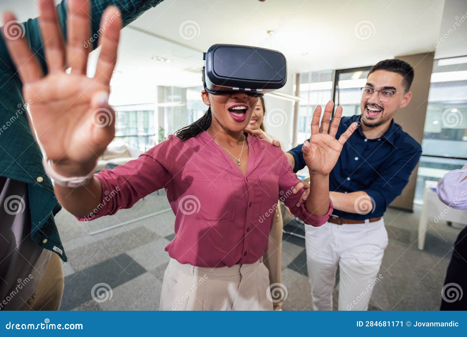 Professional People Playing with VR Glasses on the Work in the Modern ...