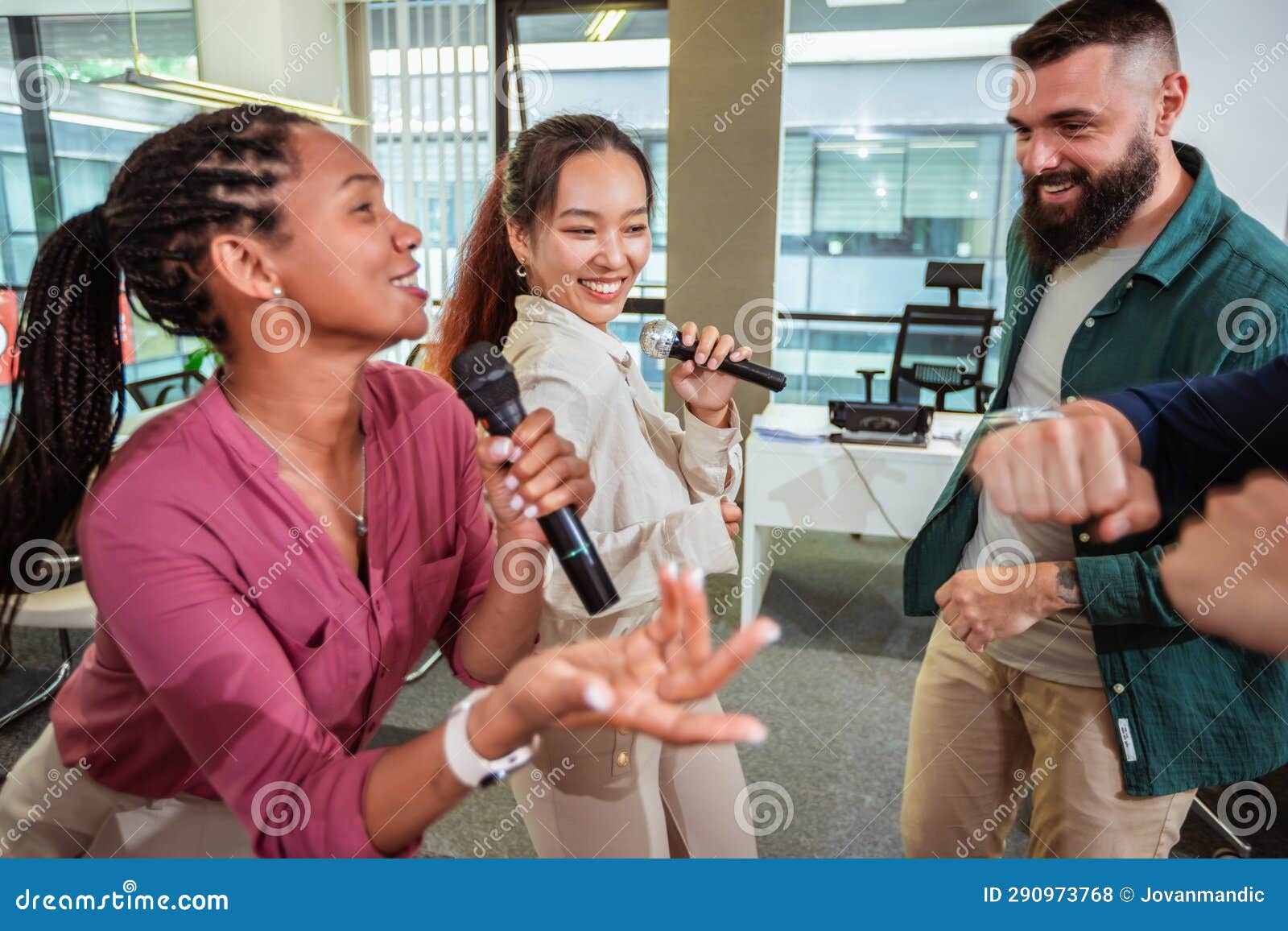 Professional People Singing Karaoke in the Modern Office Stock Photo ...