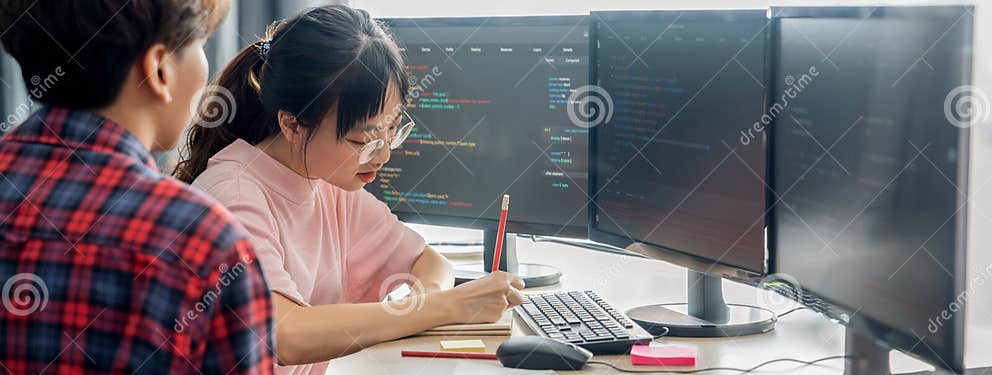 Group of Professional Web Developer Discuss about Data Analysis ...