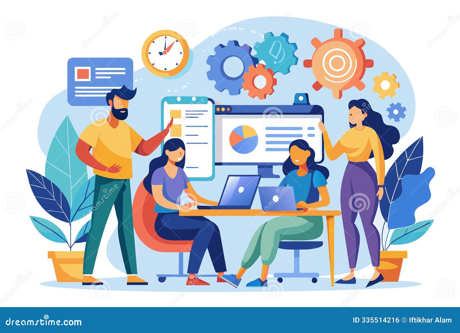 A Group of Professionals Collaborates at a Desk with Laptop Screens and ...