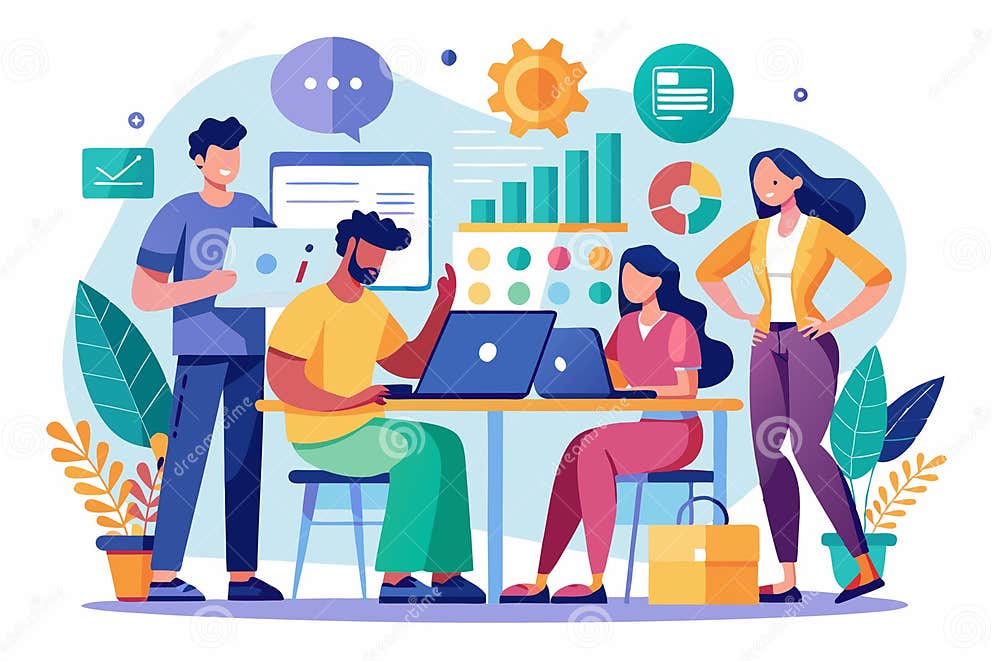 A Group of Professionals Engage in Collaborative Work Using Laptops and ...