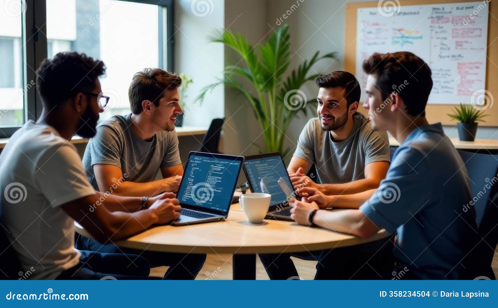 Group Project Planning, People Discussing Ideas Around Table with ...