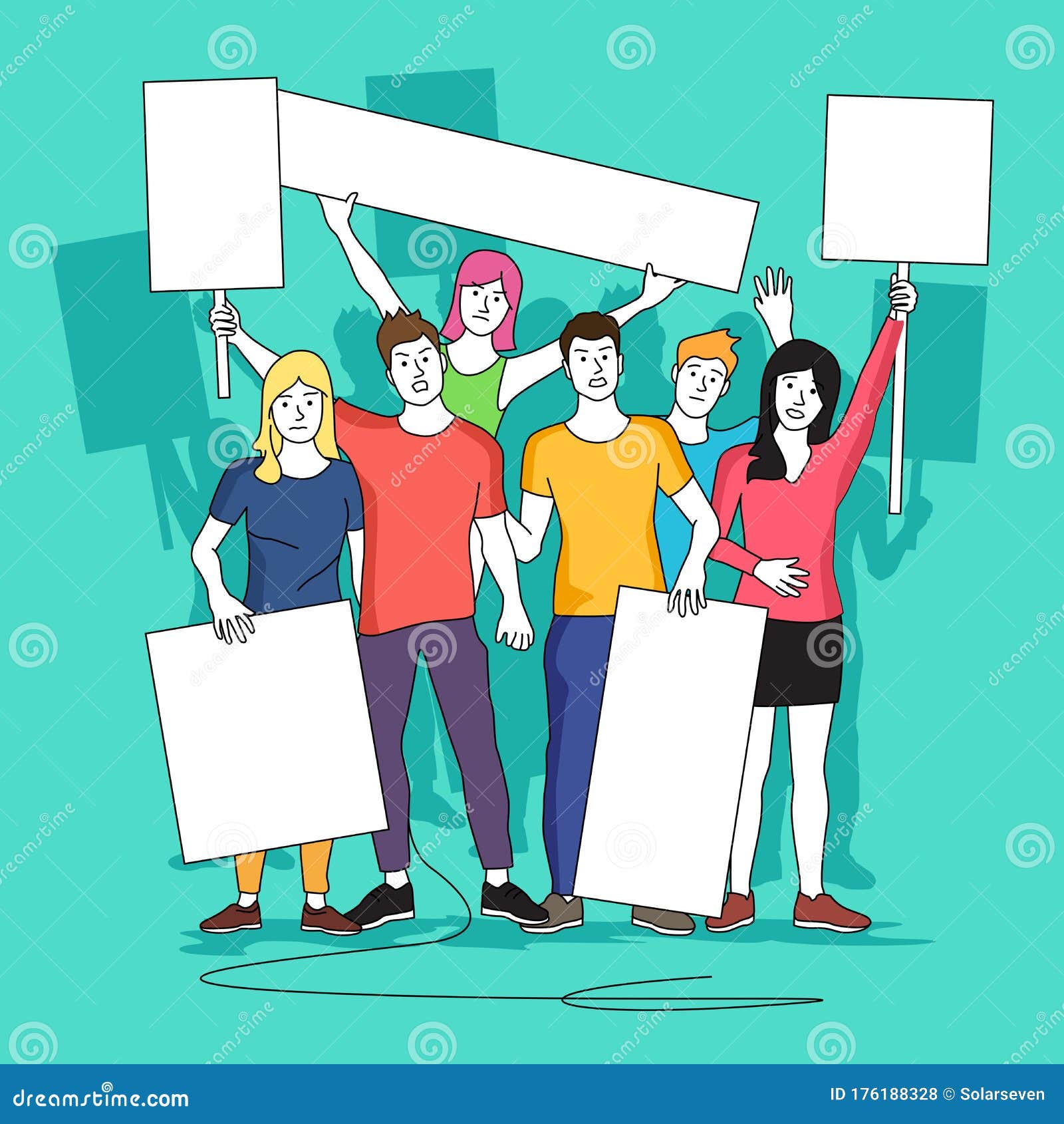 A Group of Protestors Holding Blank Banners Stock Vector - Illustration ...