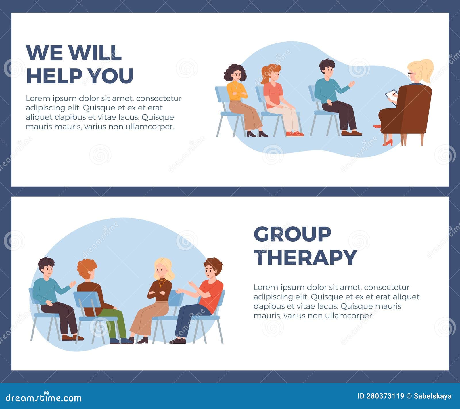 Group Psychotherapy Session Advertising Web Banners Set, Flat Vector ...