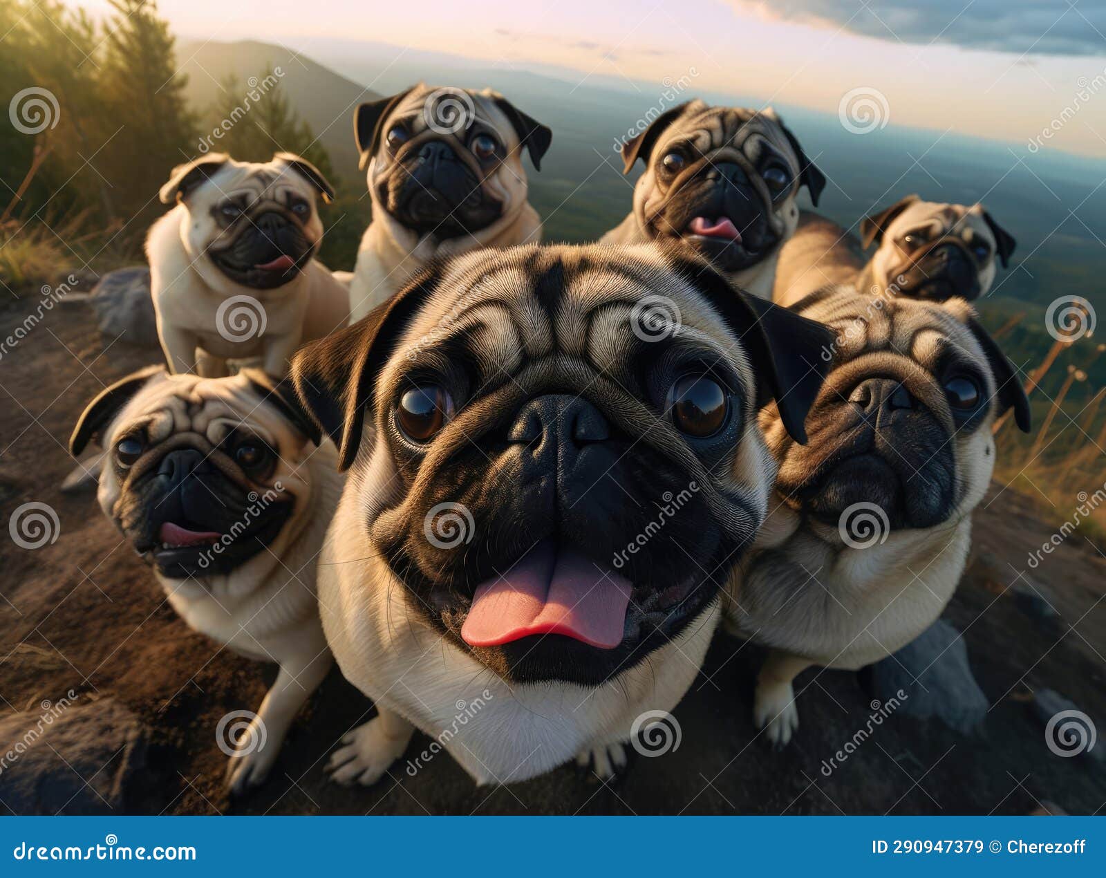 A group of pugs stock image. Image of puppy, purebred - 290947379