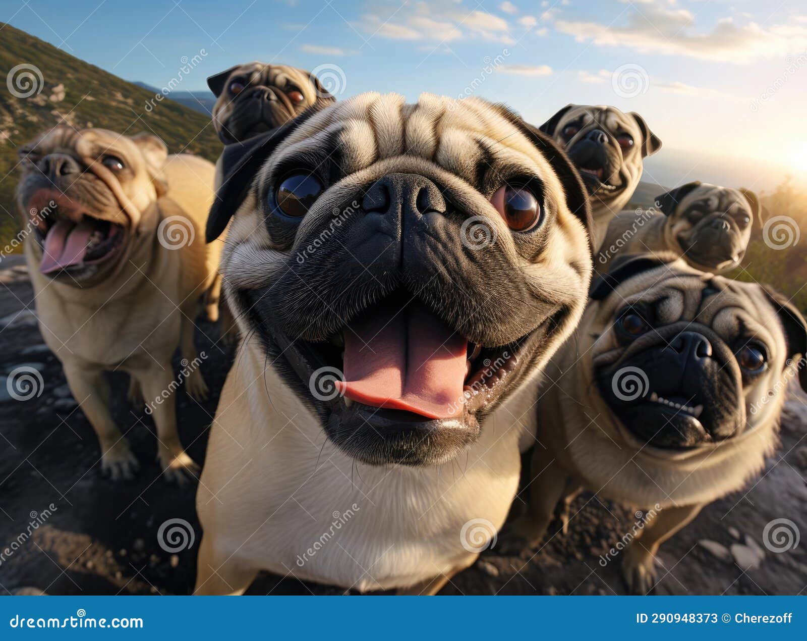 A group of pugs stock image. Image of generated, happy - 290948373