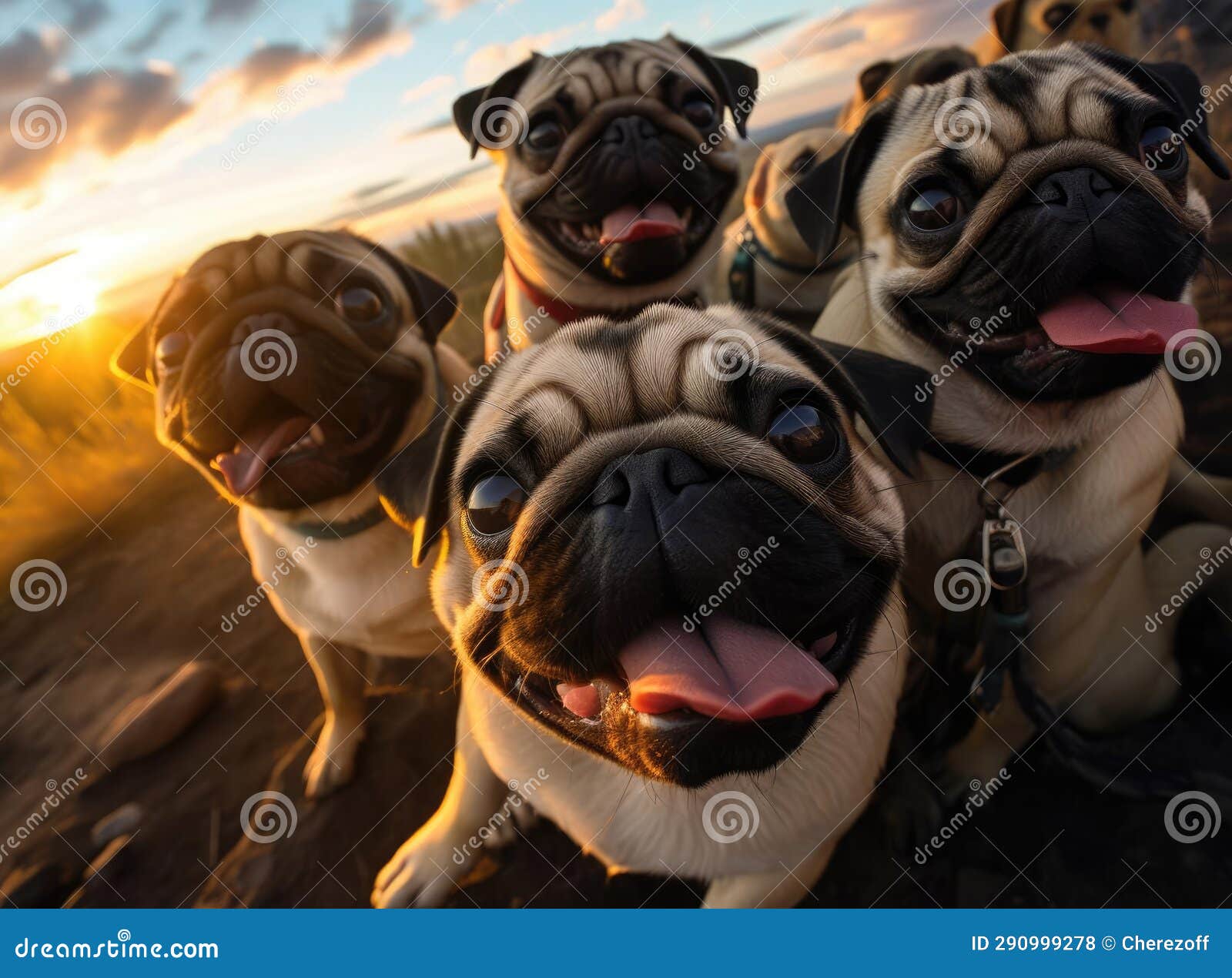 A group of pugs stock photo. Image of looking, breed - 290999278