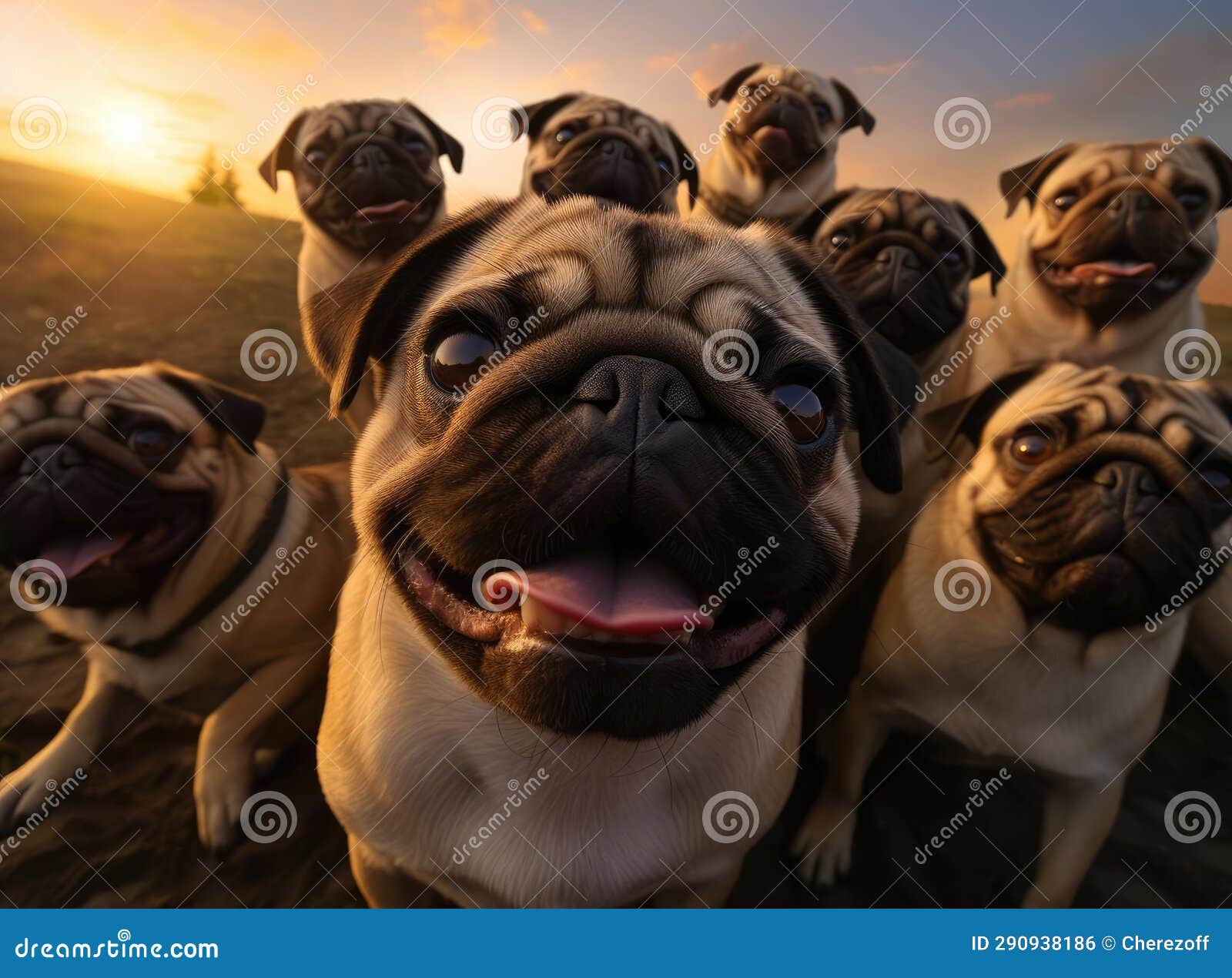 A group of pugs stock photo. Image of cute, funny, standing - 290938186