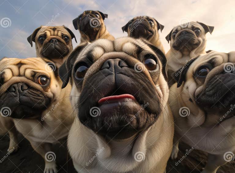 A group of pugs stock image. Image of animal, standing - 290951499