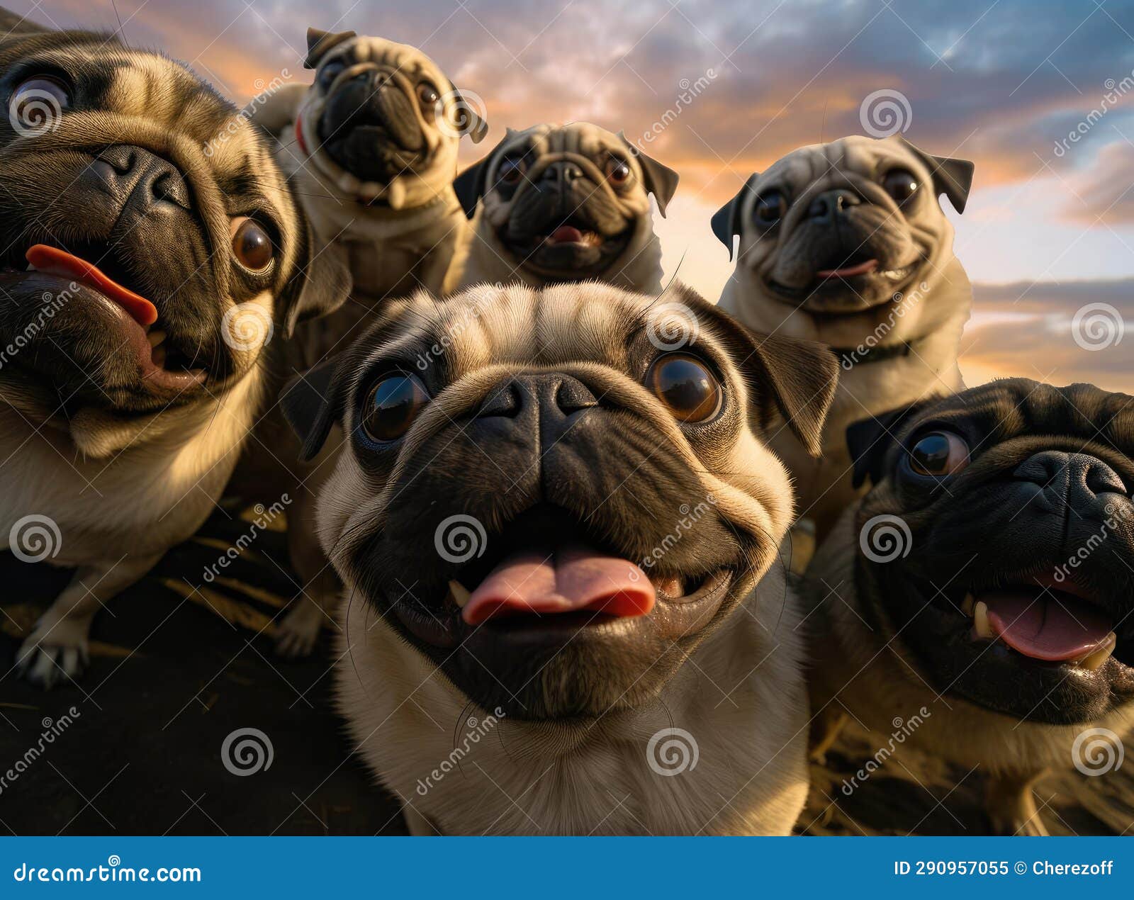 A group of pugs stock image. Image of cute, pedigreed - 290957055