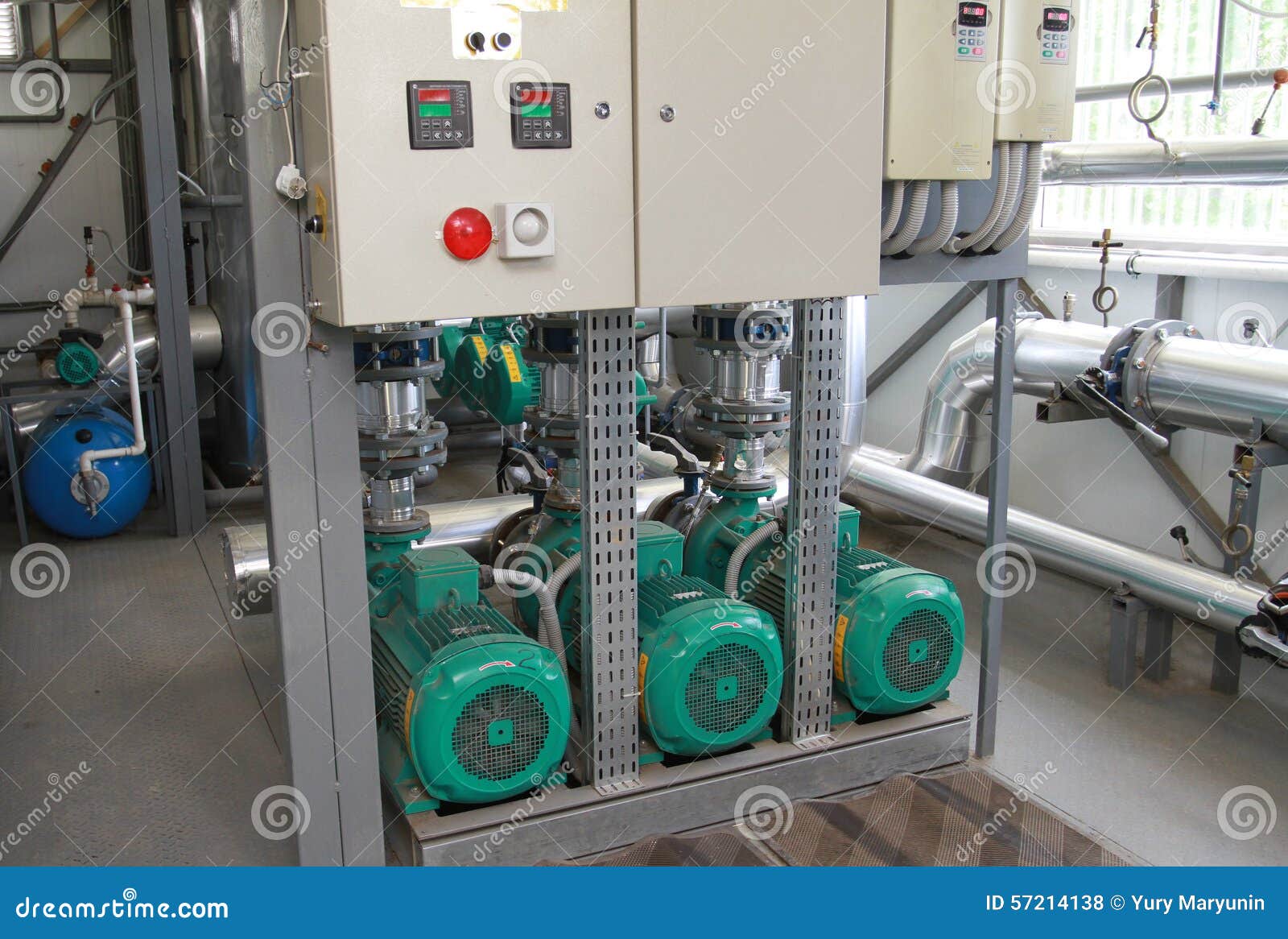 Group of Pumps with a Control Panel Stock Photo - Image of interior ...