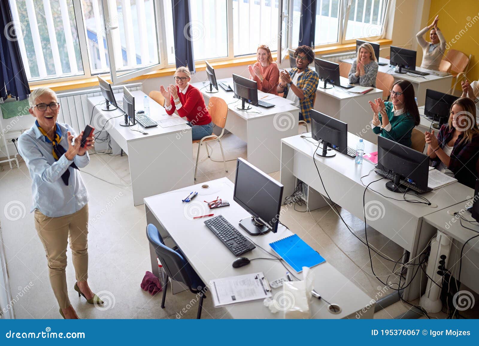 Back View of Teacher in the Classrom Stock Image - Image of academic ...
