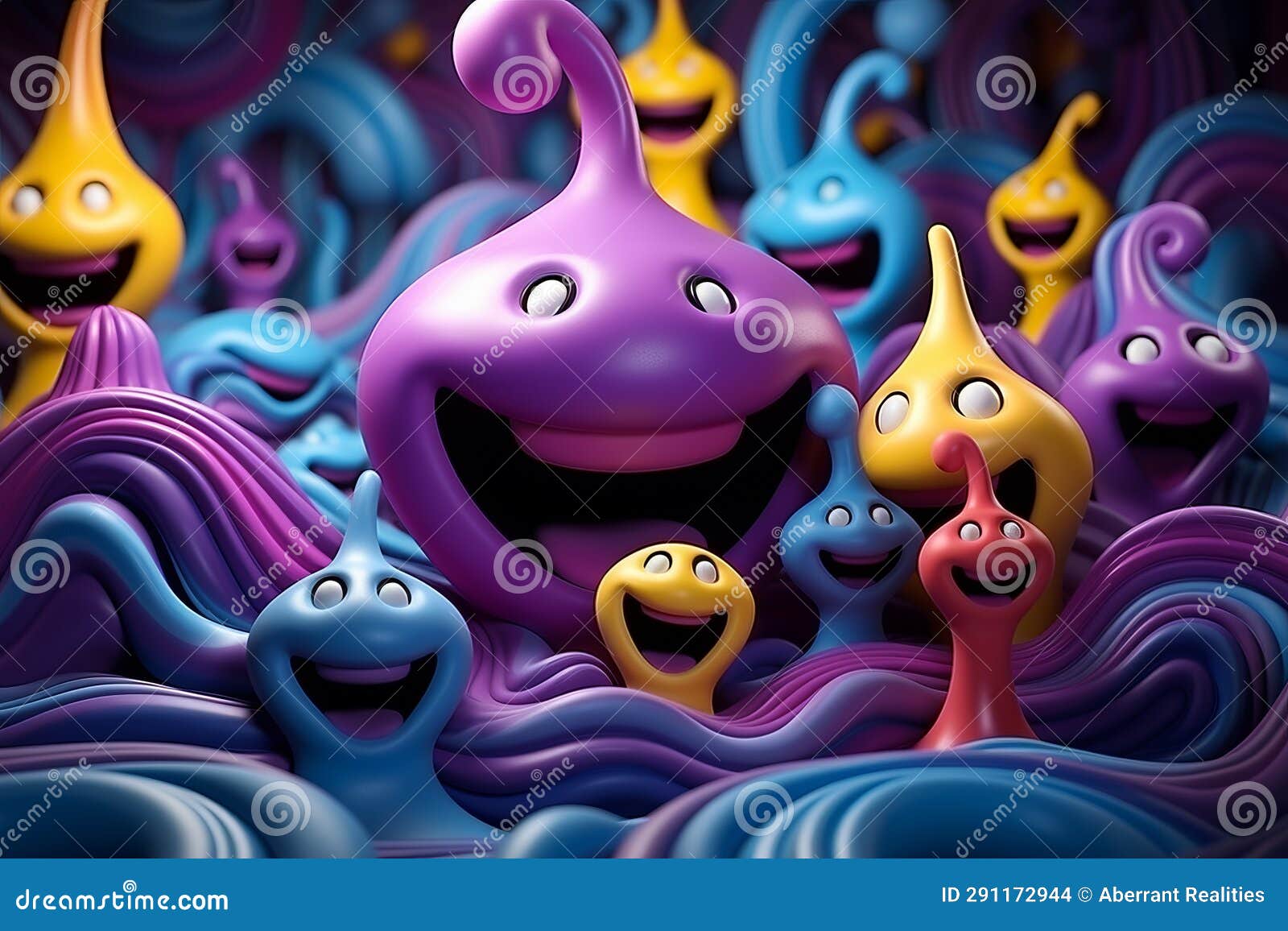 A Group of Purple and Blue Aliens with Smiles on Their Faces Stock ...