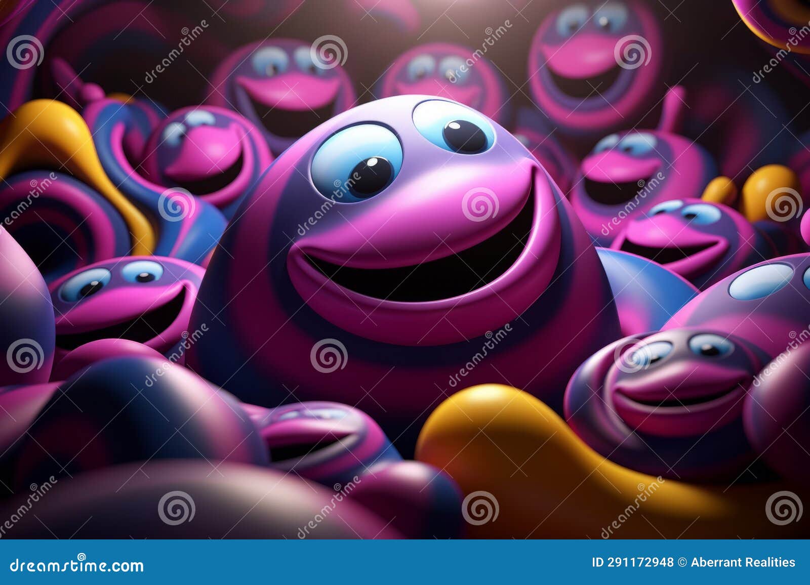 A Group of Purple Worms with Happy Faces Stock Illustration ...