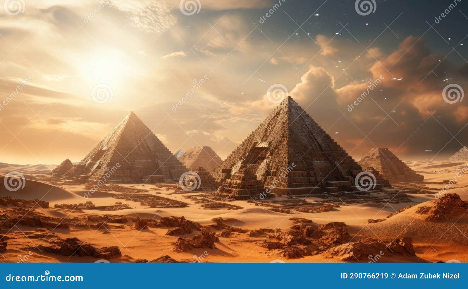 A Group of Pyramids in a Desert Stock Illustration - Illustration of ...