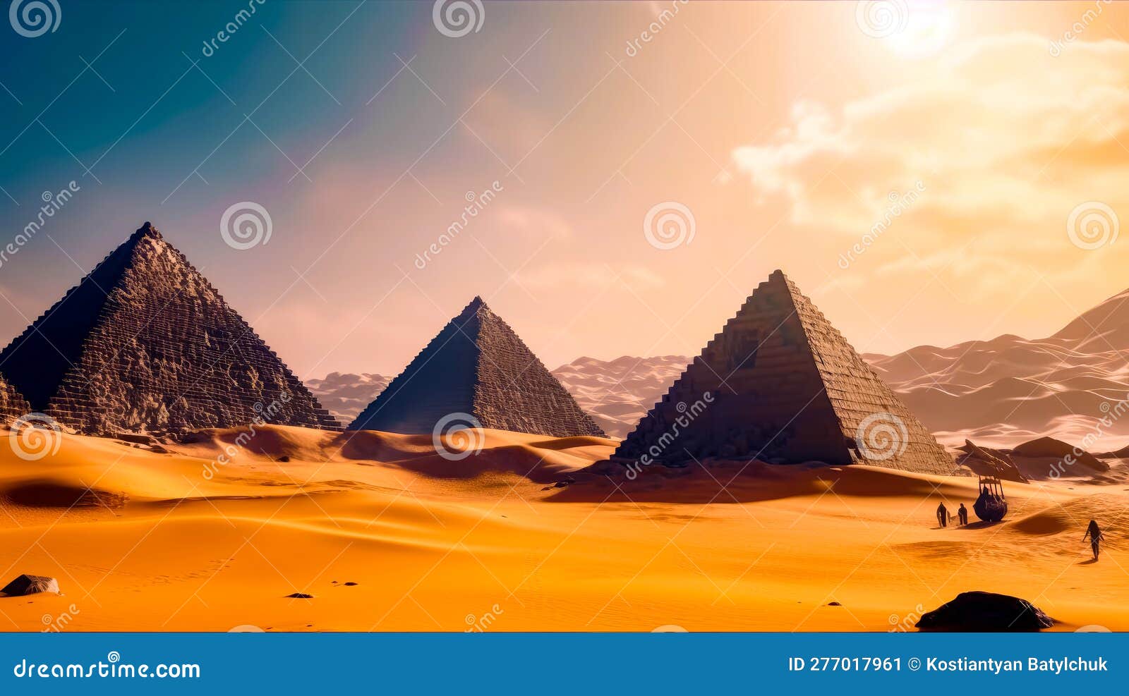 Group of Pyramids in the Desert with the Sun Shining Behind Them ...