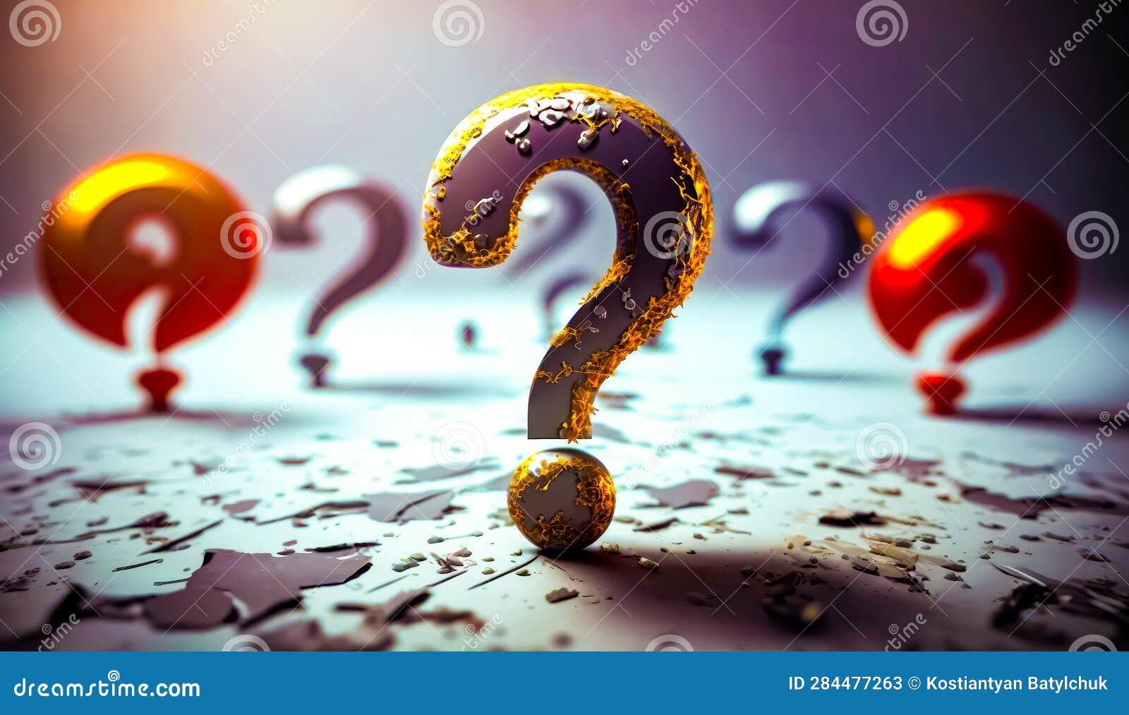 Group of Question Marks Sitting in the Middle of Floor Covered in Paint ...